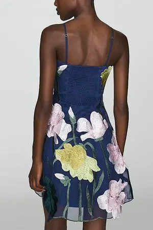Anthropologie Floral Organza Mini Dress - Navy
