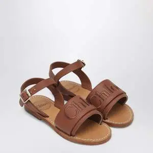 Chloé Leather Sandals With Logo - Brown