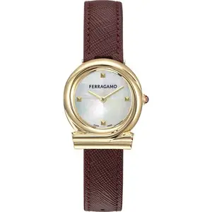 FERRAGAMO Gancini Twisted Leather Strap Watch - Ip Yellow Gold