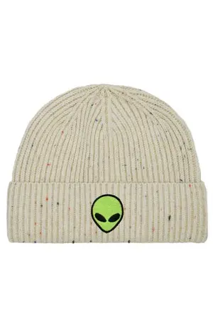 DALIX Embroidered Alien Beanie - Beige