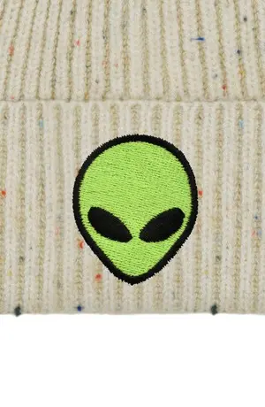 DALIX Embroidered Alien Beanie - Beige