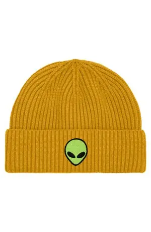 DALIX Embroidered Alien Beanie - Mustard