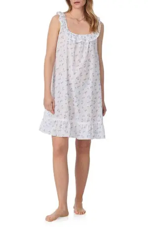 Eileen West Swiss Dot Sleeveless Cotton Chemise Nightgown - White Floral