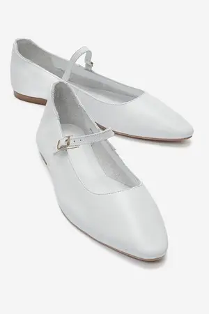 FOREVER & ALWAYS SHOES Lara Leather Mary Jane Flats - White