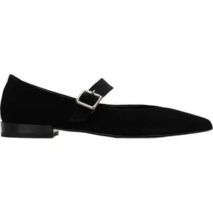 FOREVER & ALWAYS SHOES Willow Leather Mary Jane Flats - Black Suede Leather