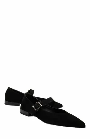 FOREVER & ALWAYS SHOES Willow Leather Mary Jane Flats - Black Suede Leather