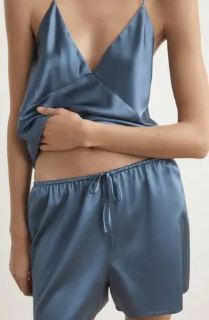 Mango Stretch Silk Pajamas Shorts - Blue