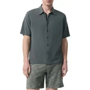 Rag & Bone Dalton Dobby Short Sleeve Button-up Shirt Dark Grey