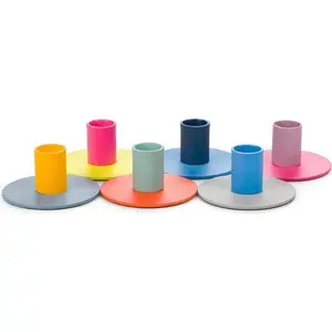 BRITISH COLOUR STANDARD Set Of 6 Small Two-tone Candleholders - Pink Multi-coloured