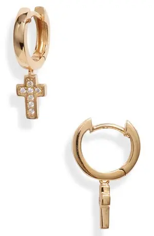 Argento Vivo Pavé Cross Huggie Hoop Earrings - Gold