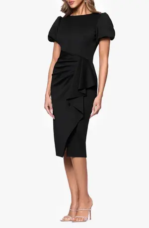 XSCAPE EVENINGS Puff Sleeve Sheath Cocktail Dress