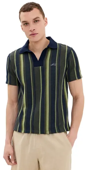 NICHOLAS DALEY Rugby Striped Polo Navy/mint