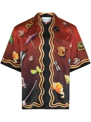 Casablanca Club Sunset Short Sleeve Silk Shirtin - Red