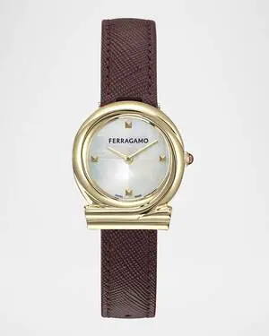FERRAGAMO Gancini Twisted Mother Of Pearl Watch - Yellow Gold