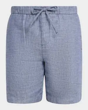 Frescobol Carioca Felipe Cotton-linen Shorts - Melange Navy Blue