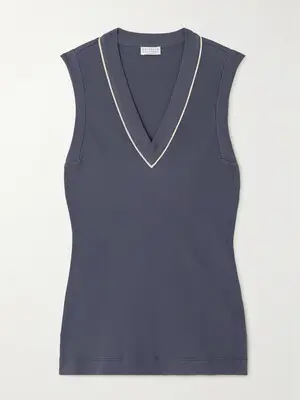 Brunello Cucinelli Bead-embellished Ribbed Tank