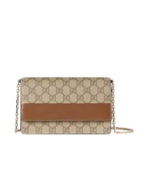 Gucci Gg Emblem Wallet On Chain Leather - Brown