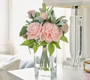 MRS. H 14' Real Feel Faux Peony Arrangement In Glass Vase - One-color