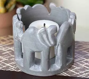 GLOBAL CRAFTS Circle Of Elephants Soapstone Scu Lpture Votive - One-color