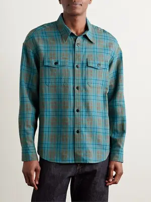 Visvim Checked Wool And Linen-blend Shirt - Blue