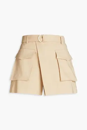 Maje Belted Wrap-effect Linen-blend Shorts