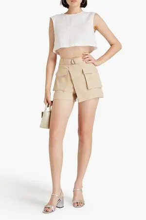 Maje Belted Wrap-effect Linen-blend Shorts