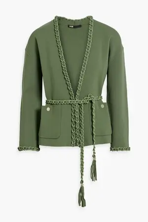 Maje Belted Chain-embellished Stretch-knit Cardigan