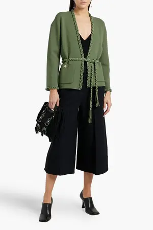 Maje Belted Chain-embellished Stretch-knit Cardigan