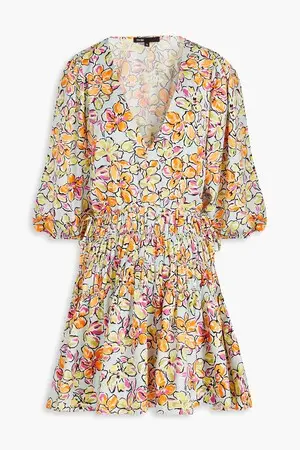 Maje Cutout Floral-print Mini Dress