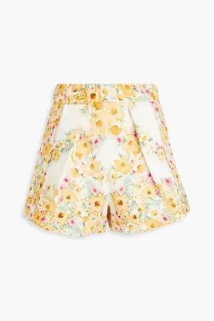 Maje Pleated Floral-print Cotton Shorts
