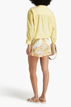 Maje Pleated Floral-print Cotton Shorts
