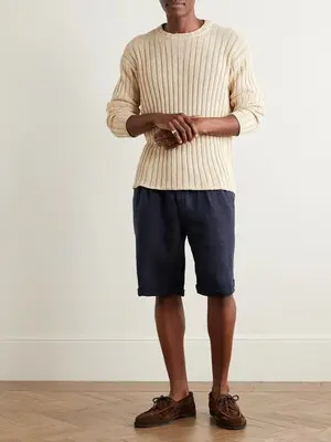 Brunello Cucinelli Straight-leg Pleated Linen Bermuda Shorts - Blue