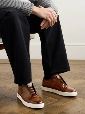 Berluti Playtime Scritto Venezia Leather Slip-on Sneakers