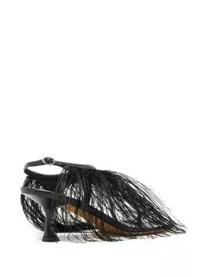 Proenza Schouler 60mm Feather Embellished Sandals - Black