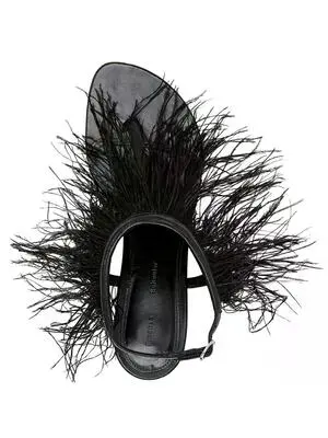 Proenza Schouler 60mm Feather Embellished Sandals - Black
