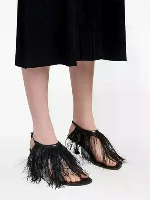 Proenza Schouler 60mm Feather Embellished Sandals - Black