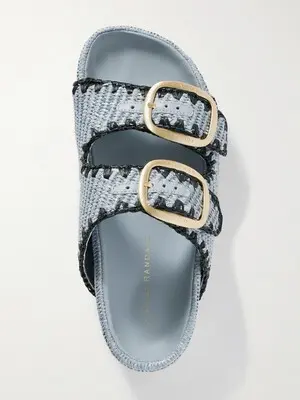 LOEFFLER RANDALL Theo Embroidered Raffia Platform Slides
