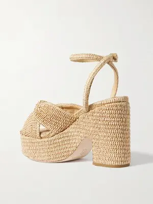 LOEFFLER RANDALL Liza Raffia Platform Sandals - Neutrals