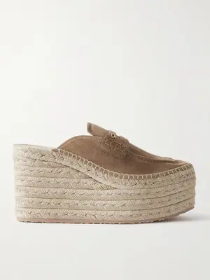 GIANVITO ROSSI Maxilla 105 Suede Espadrille Wedge Mules - Brown