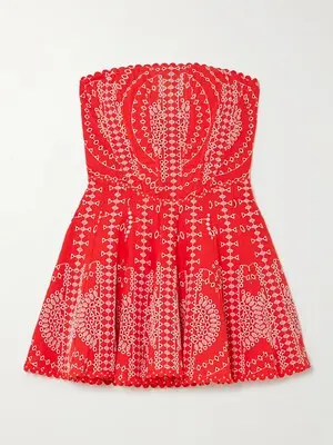 Charo Ruiz Ibiza Clem Broderie Anglaise Cotton-blend Mini Dress - Red