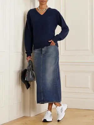 Balenciaga Embroidered Cashmere And Wool-blend Sweater
