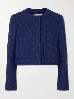 Another Tomorrow Cropped Organic Cotton-tweed Jacket - Blue