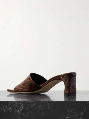 AeydĒ Jeanie Snake-effect Leather Mules - Chocolate