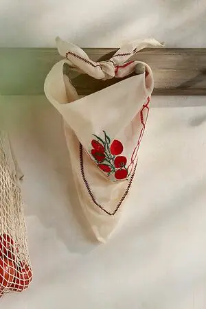 ELIZABETH GILLETT Tomato Embroidered Cotton Bandana - Red
