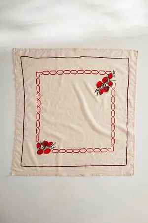 ELIZABETH GILLETT Tomato Embroidered Cotton Bandana - Red