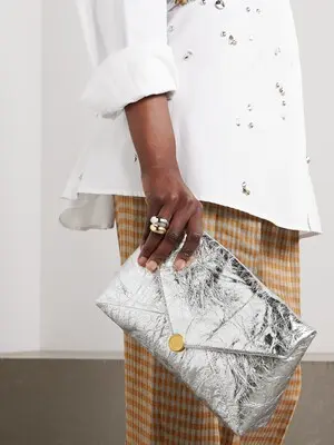 Dries Van Noten Metallic Textured-leather Clutch