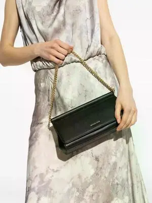 Michael Kors Leather Clutch Bag With Chain Strap - Black