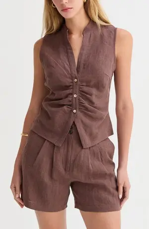 CRESCENT Pleated Linen High-waisted Shorts