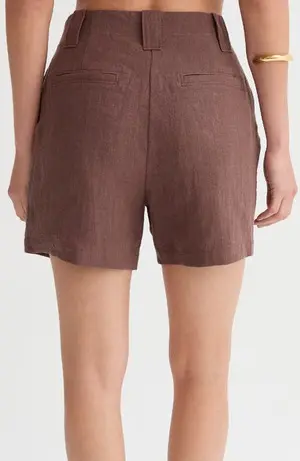 CRESCENT Pleated Linen High-waisted Shorts