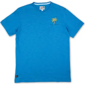 BAJA LLAMA Palm Treeslub Pima Pocket Tee - Blue
